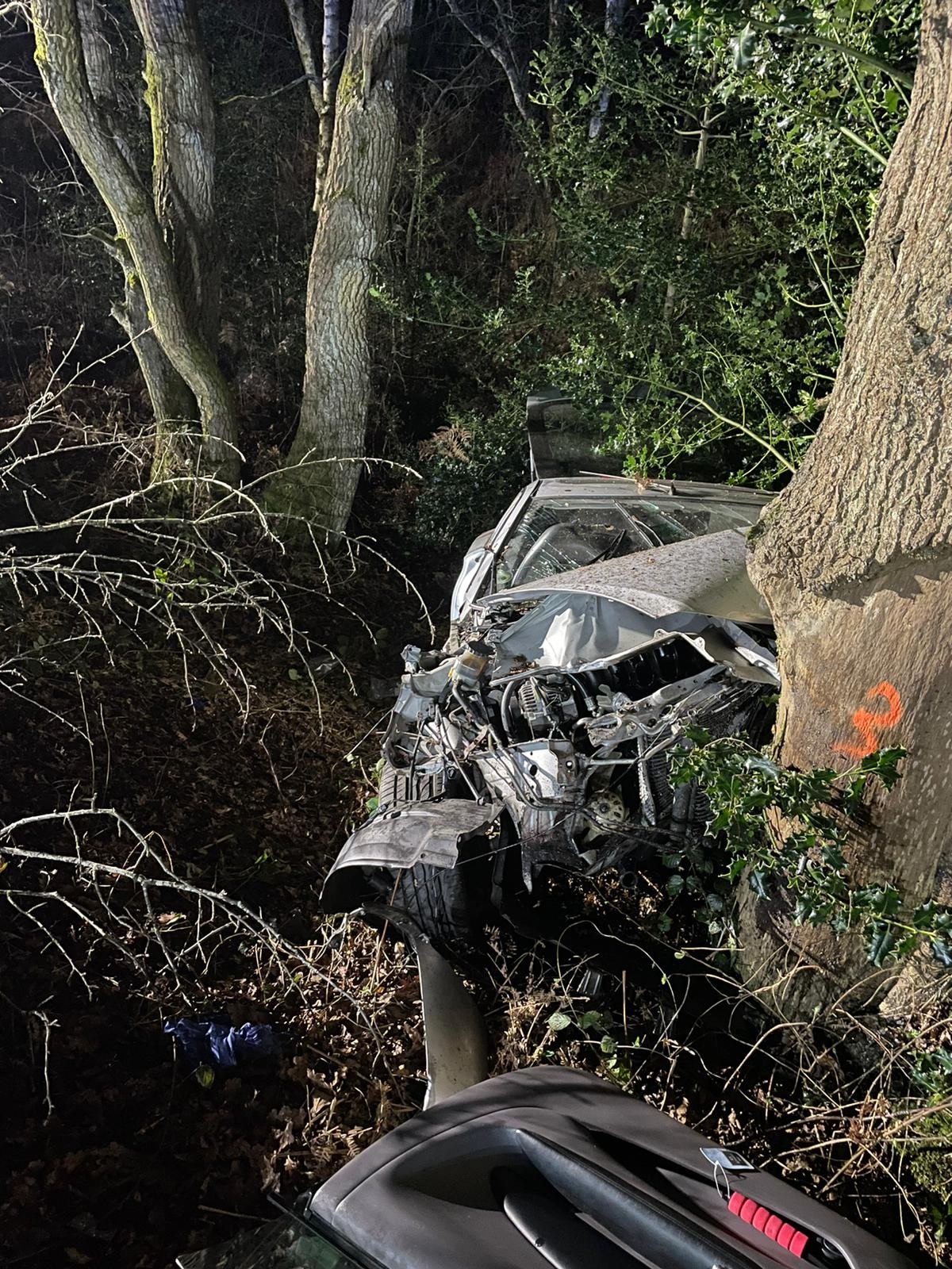 Firefighters rescue driver after car hits tree in Yateley - Hampshire ...