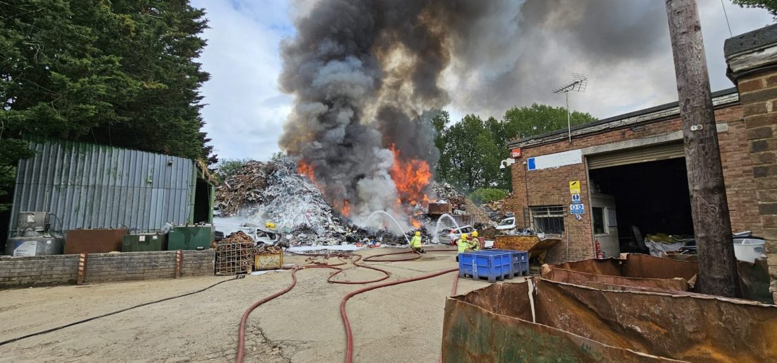 More than 40 firefighters tackling blaze involving 3,000 tonnes of ...